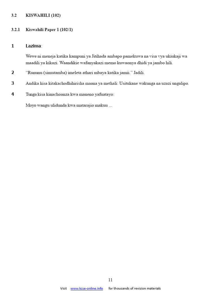 2013 Kcse Kiswahili | PDF