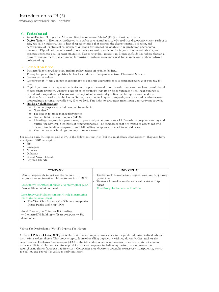 Introduction To International Business Notes (Part 2) | PDF | Taxes ...