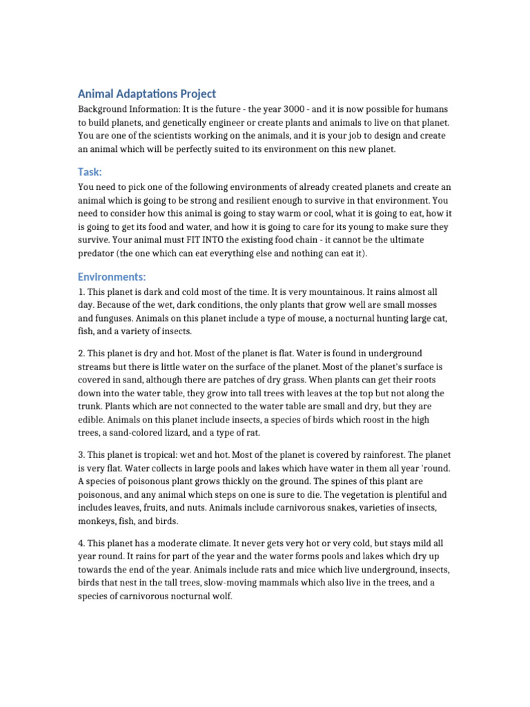 Animal Adaptations Project | PDF | Trees | Plants