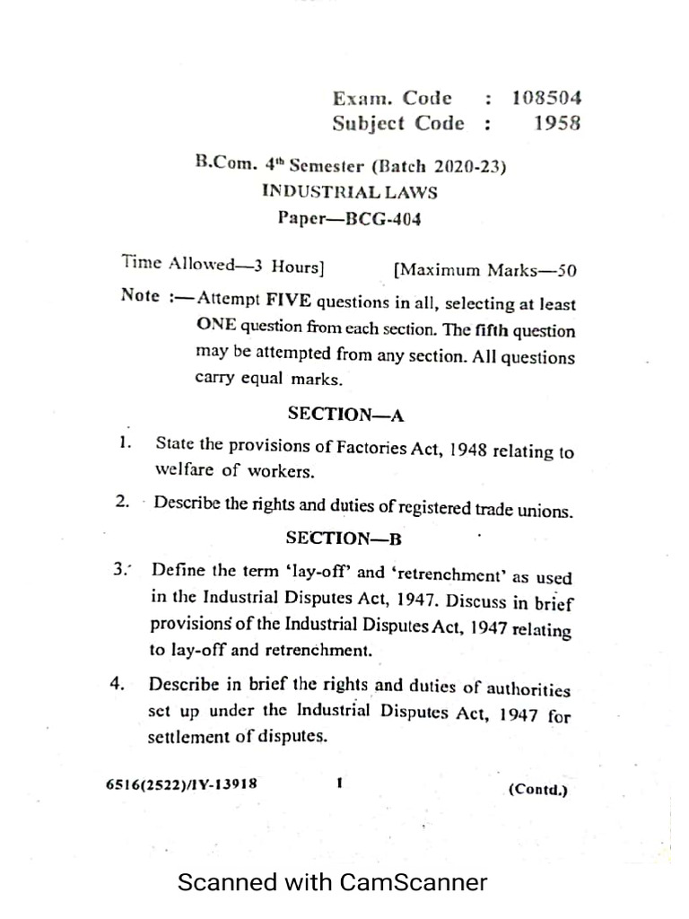 industrial law papers | PDF | Labour Law | Employment