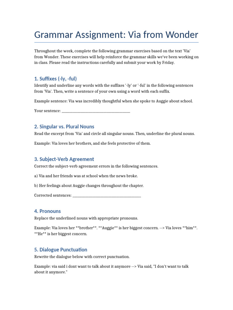 Grammar Assignment Via Wonder | PDF