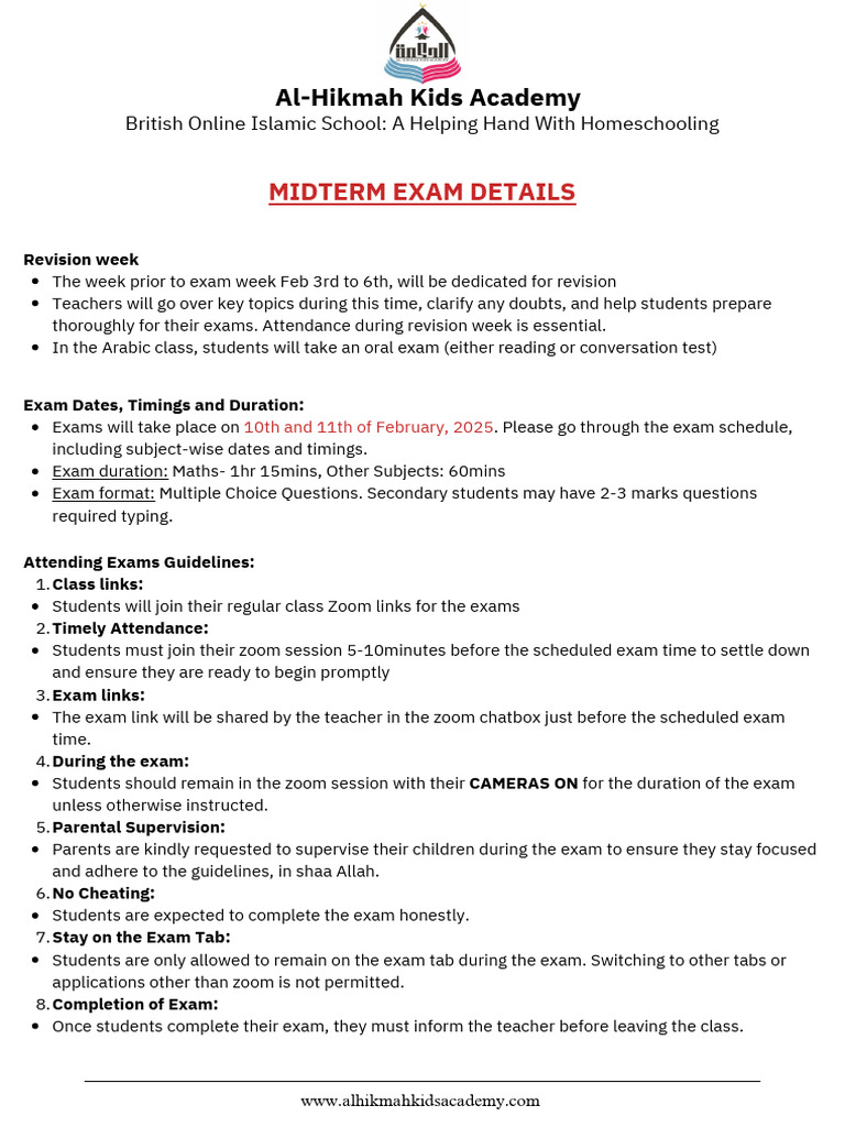 Year 6 Midterm Exam Details | PDF