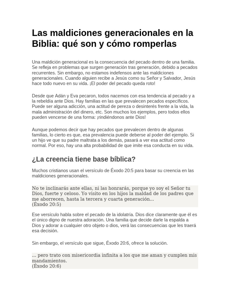 Las Maldiciones Generacionales en La Biblia | PDF | Pecado | Dios