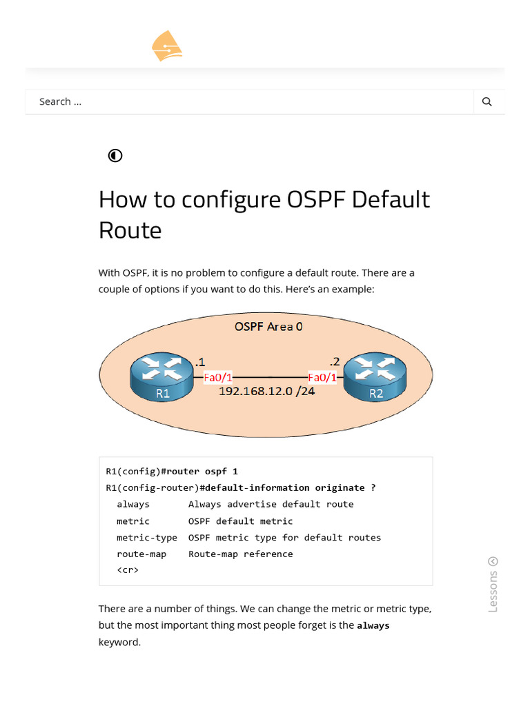 How to configure OSPF Default Route | PDF | Router (Computing ... How to configure OSPF Default Route | PDF | Router (Computing ...
