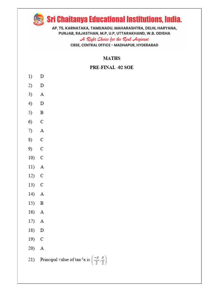 Cbse All SR'S Prefinal-2 Maths Soe 21-01-2025 | PDF | Mathematical Concepts | Mathematical Analysis