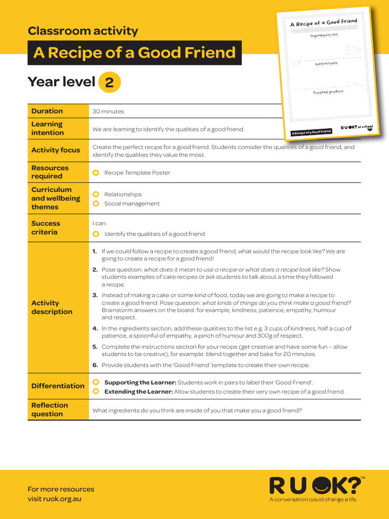 Recipe for a Good Friend Activity | PDF | Learning | Cognitive Science