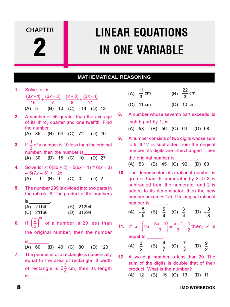 Linear equations in one variable worksheet | PDF | Euclid | Euclidean ...