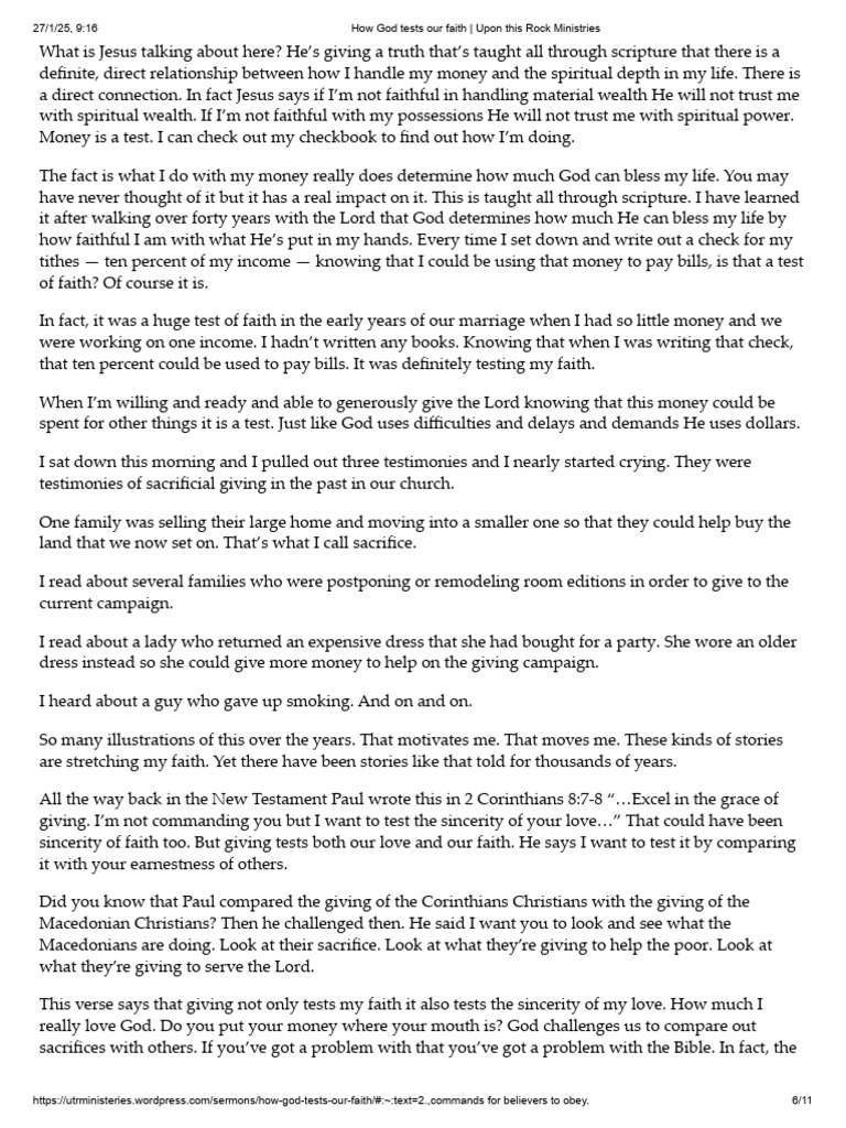 How God Tests Our Faith - Upon This Rock Ministries-6 | PDF | Faith ...