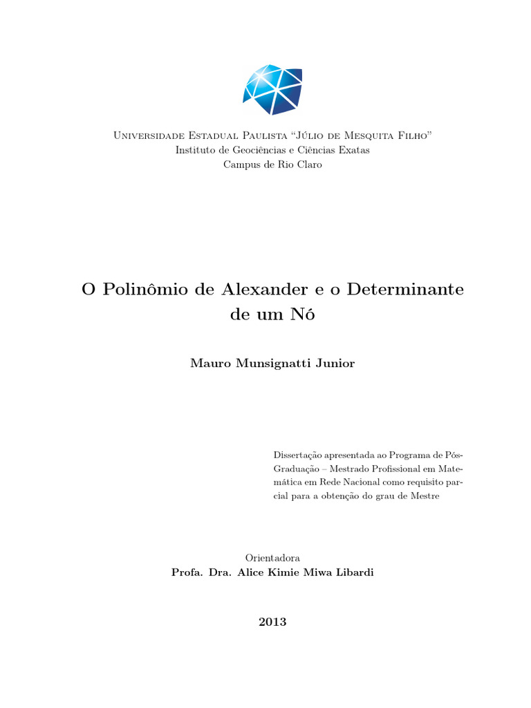 O Polinômio de Alexander e o Determinante | PDF | Grupo (Matemática) | Álgebra