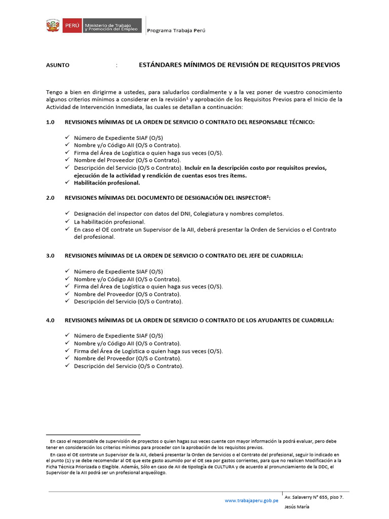Requisito Minimos para Presentacion Requisitos Previos | PDF | Logística