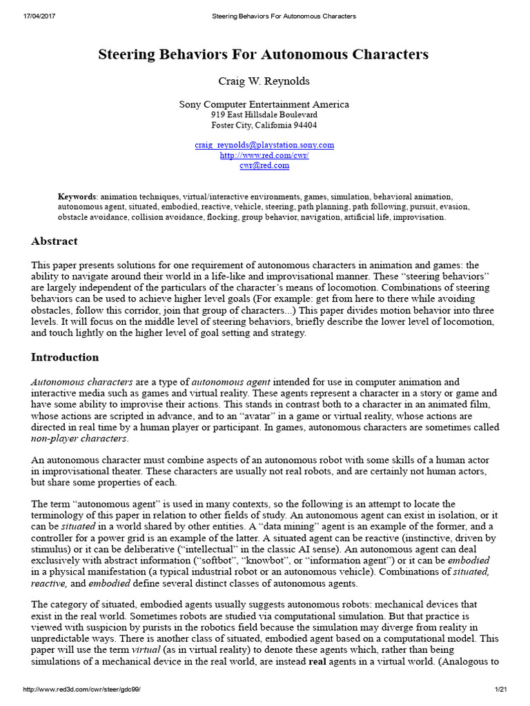 Steering Behaviors For Autonomous Characters | PDF | Euclidean Vector ...