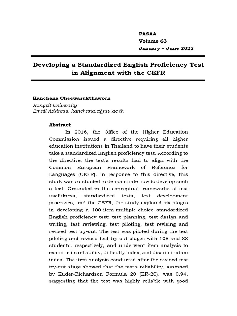 Standardized English Test Development CEFR | PDF