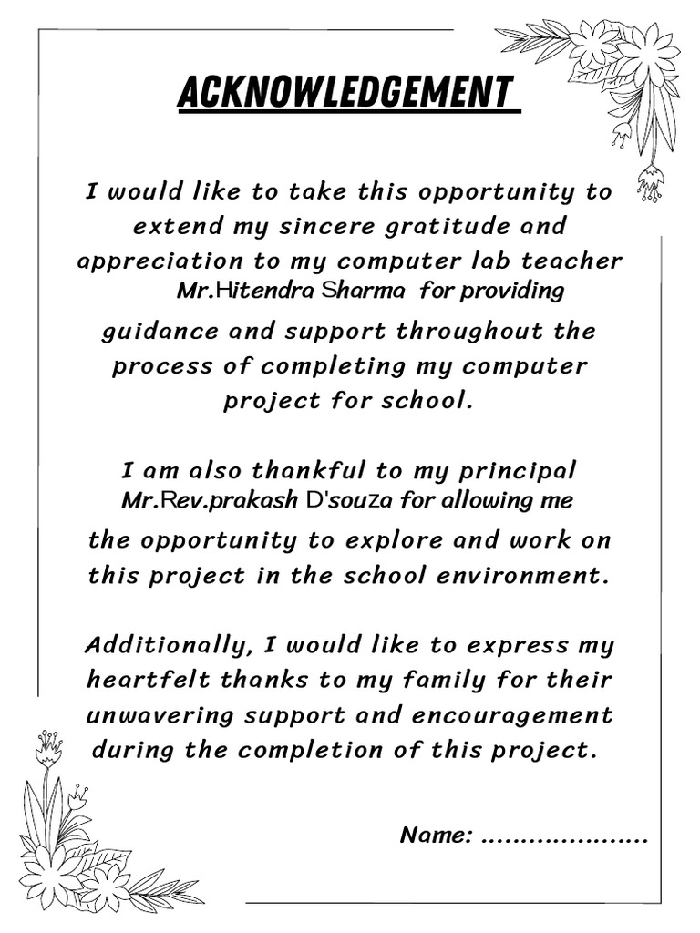 Computer Project Acknowledgement | PDF