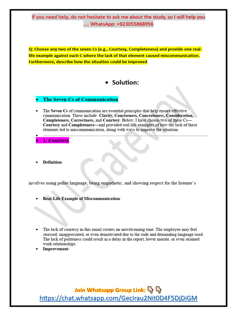Eng201 Solution by Vu-Gateway | PDF | Social Psychology | Human Communication