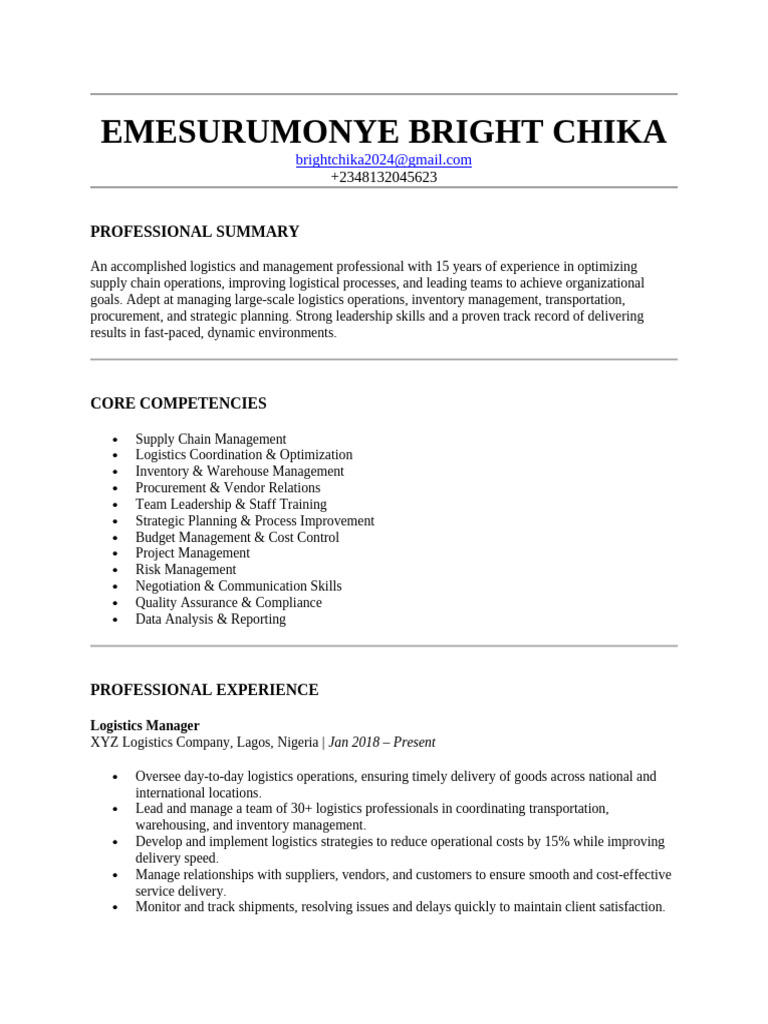 Emesurumonye Bright Chika | PDF | Logistics | Supply Chain Management