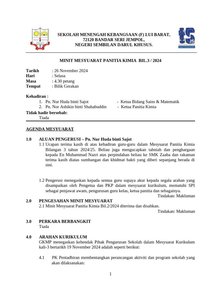 2024 MINIT 3 - Panitia Kimia | PDF