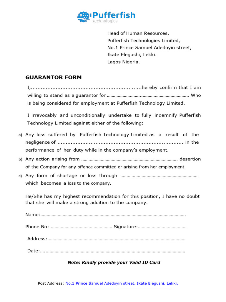 PTL GUARANTOR FORM | PDF