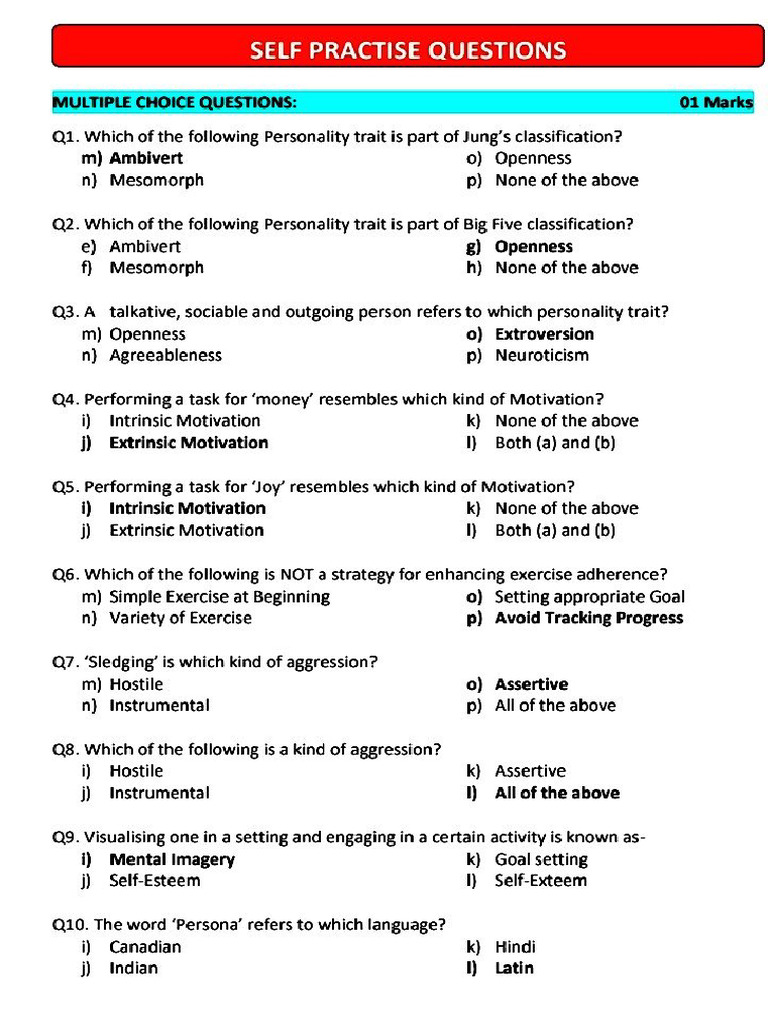Self Practice Questions Chapter 9 | PDF