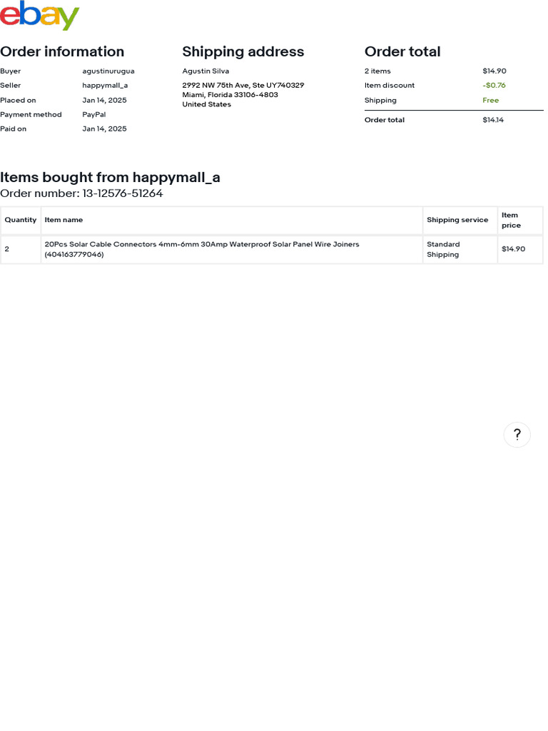 Order Details - Ebay - Conectores | PDF