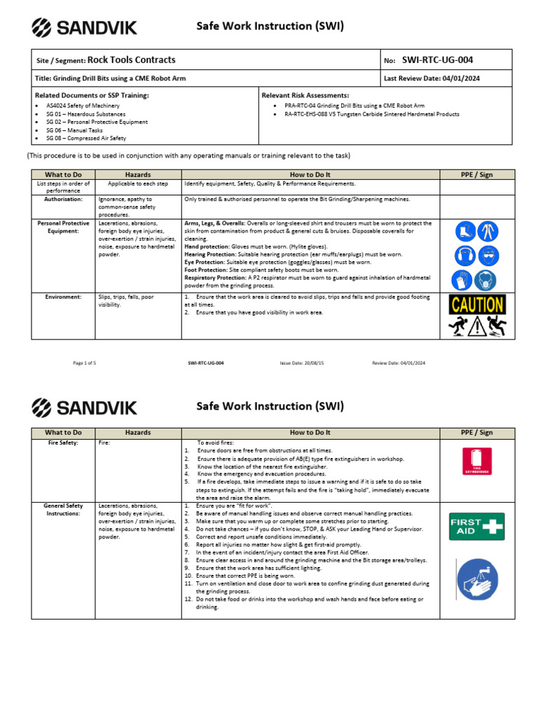 SWI-RTC-UG-004 V5 Grinding Drill Bits Using A CME Robot Arm | PDF | Personal Protective Equipment