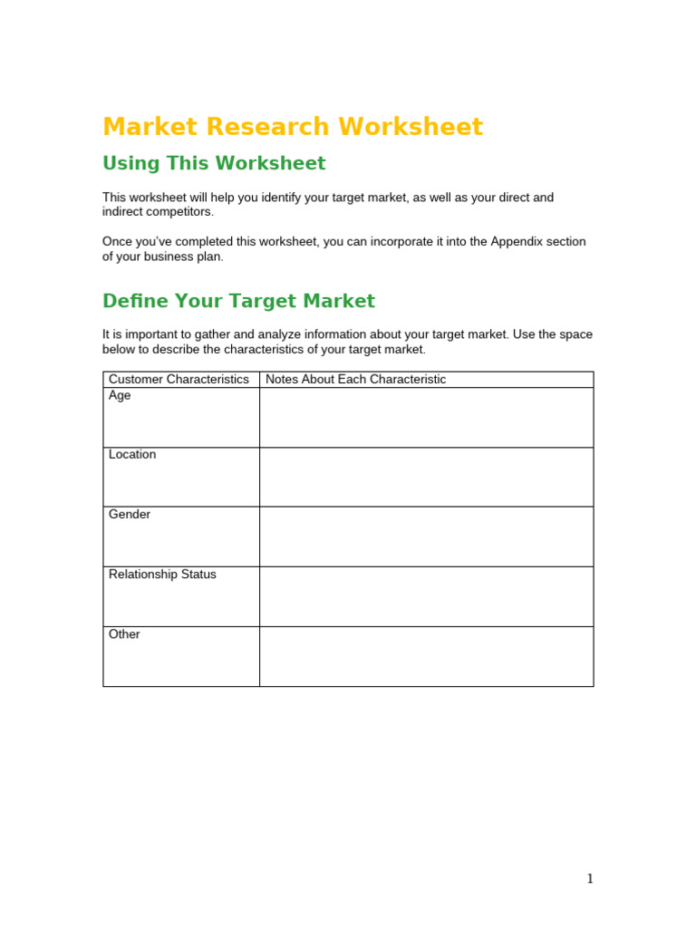 Market Research Worksheet | PDF