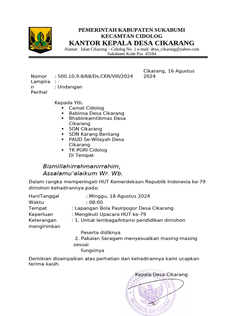 Undangan Upacara HUT Kemerdekaan | PDF