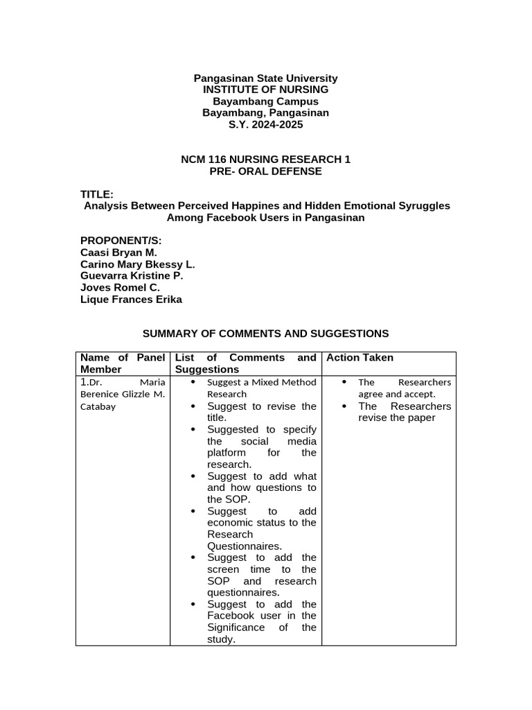 Research CommentsSuggestions Template | PDF | Social Research