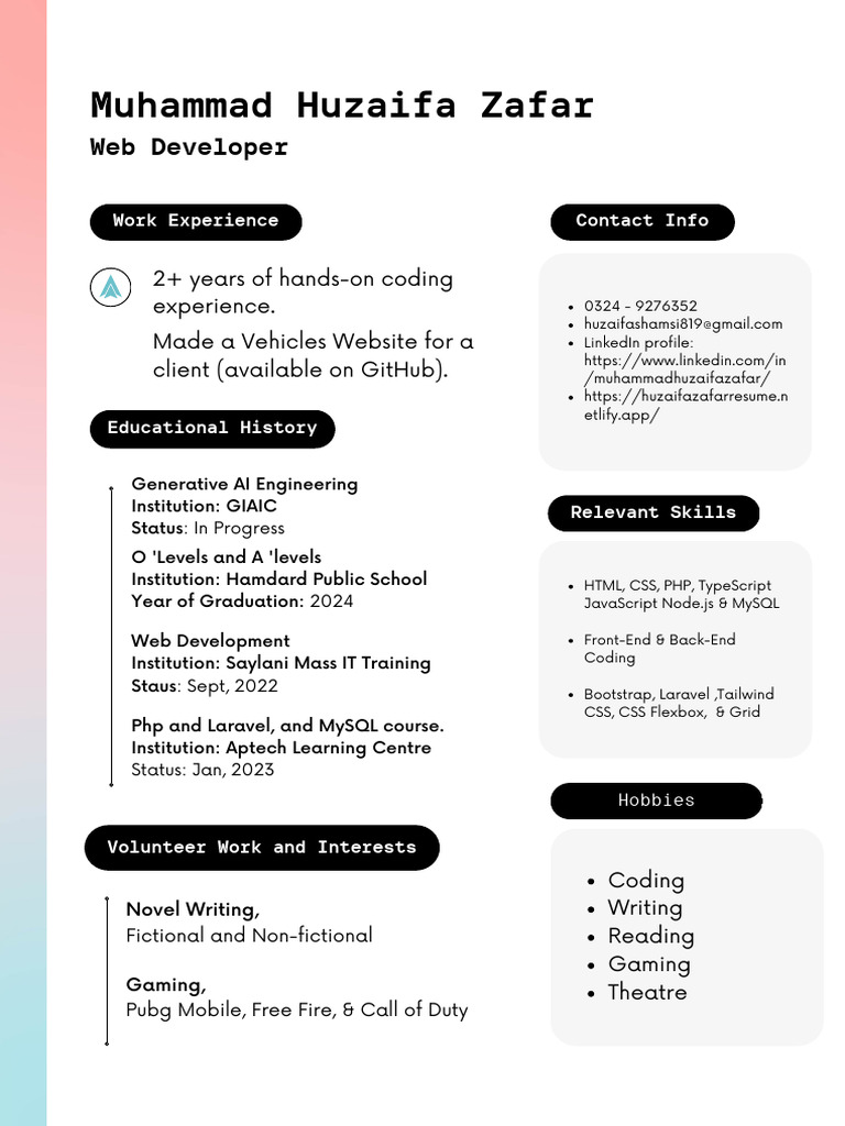 Muhammad Huzaifa Zafar: Web Developer | PDF
