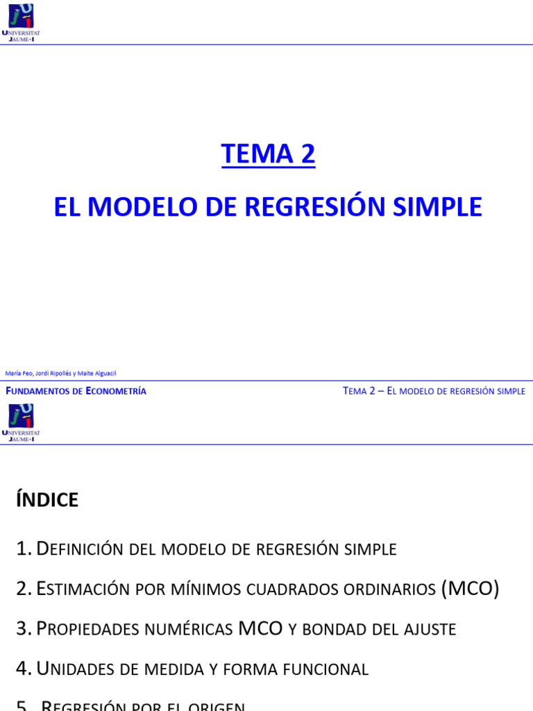 Tema 2 | PDF | Mínimos cuadrados ordinarios | Análisis de regresión