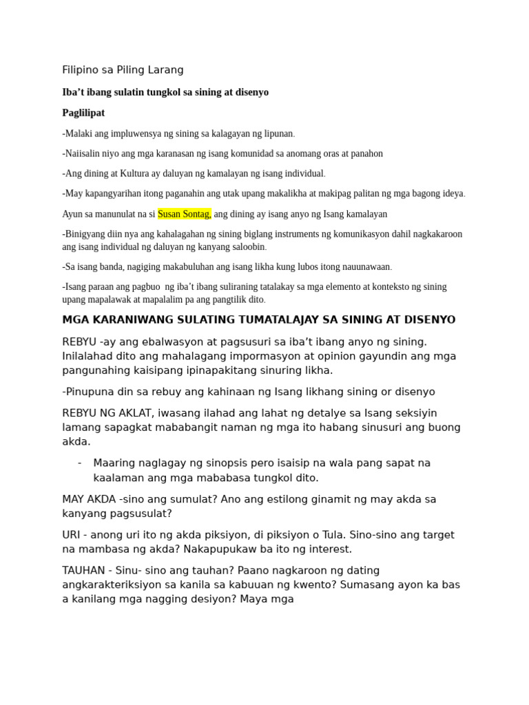 Iba't Ibang Sulatin Tungkol Sa Sining at Disenyo Paglilipat | PDF