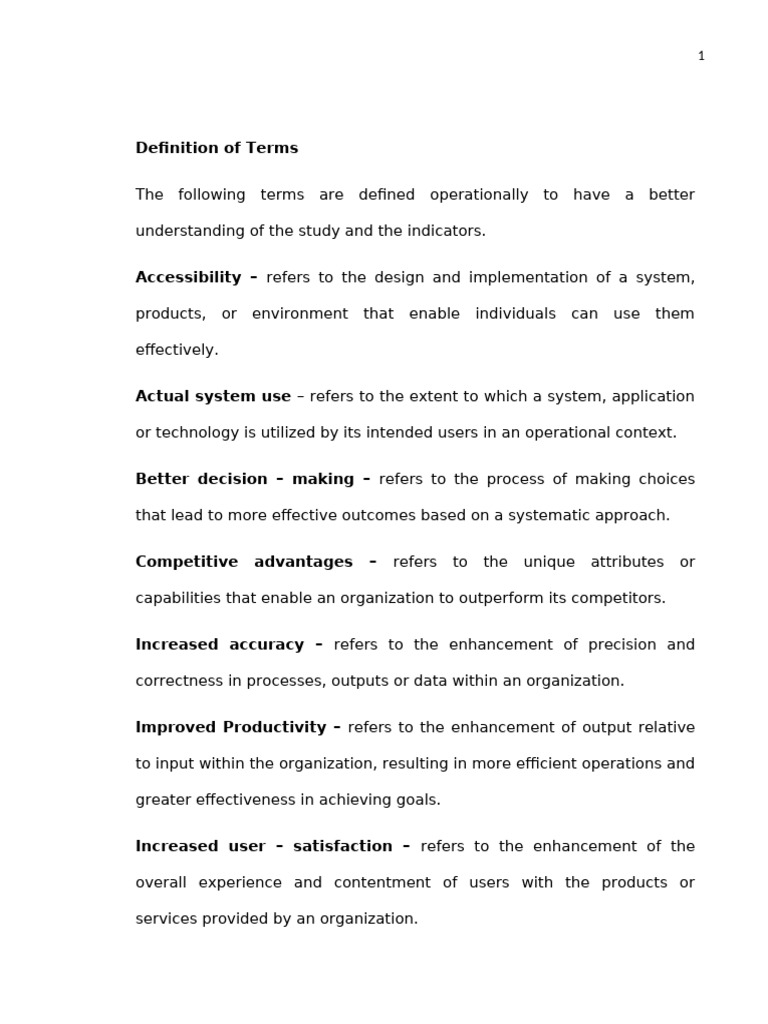 Definition-of-Terms | PDF | System | Return On Investment