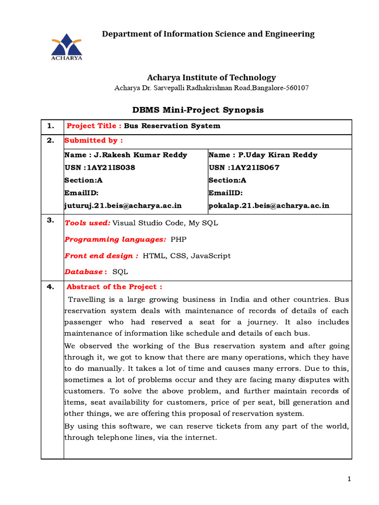 DBMS Mini Project Synopsis Format(2023-2024) | PDF | Databases | Software Development
