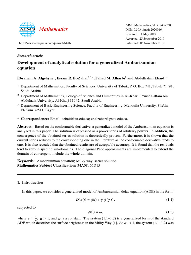 Analytical Solution for Ambartsumian Equation | PDF | Nonlinear System ...