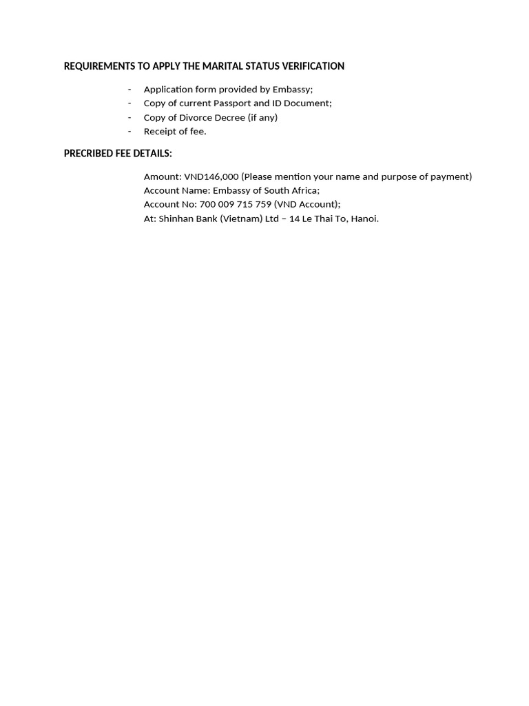 Requirements To Apply The Marital Status Verification | PDF