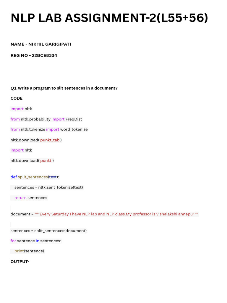 NLP Lab Assignment-2 | PDF