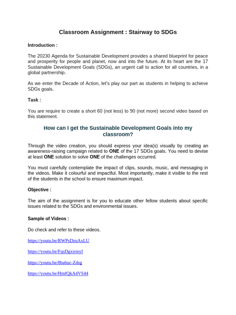 Assignment For SDGs Lesson | PDF