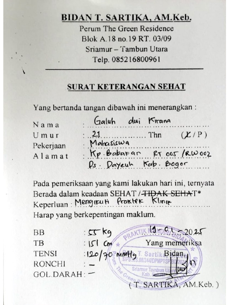 Surat Keterangan Sehat Galuh | PDF