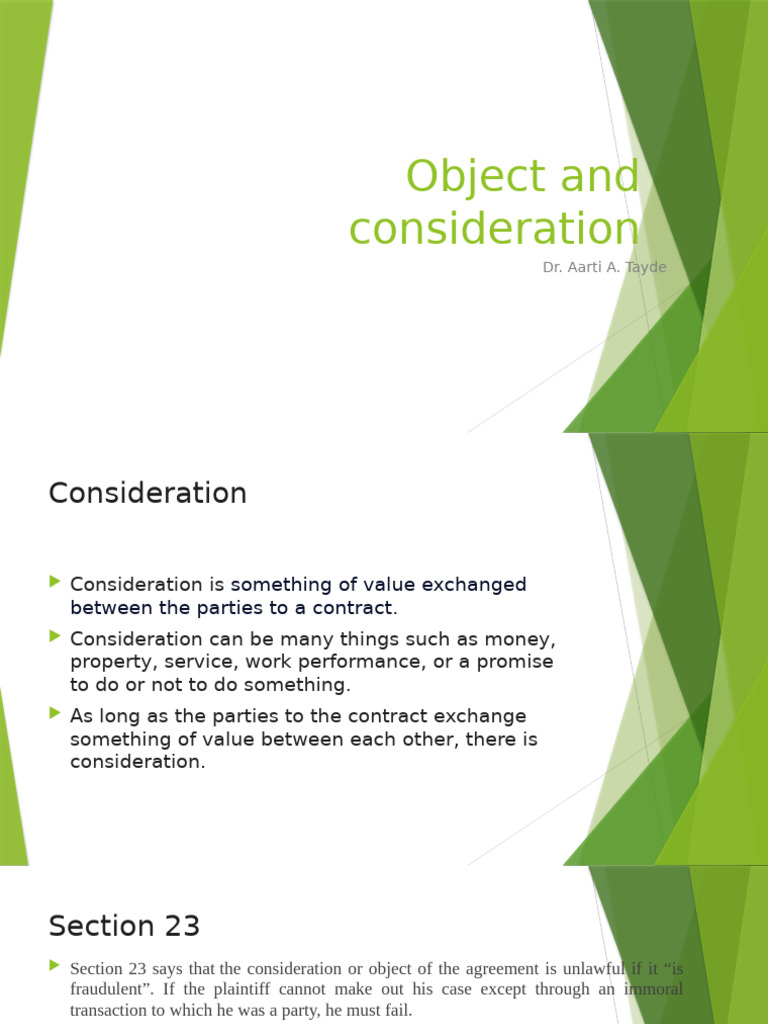 Object and Consideration | PDF | Consideration | Lawsuit
