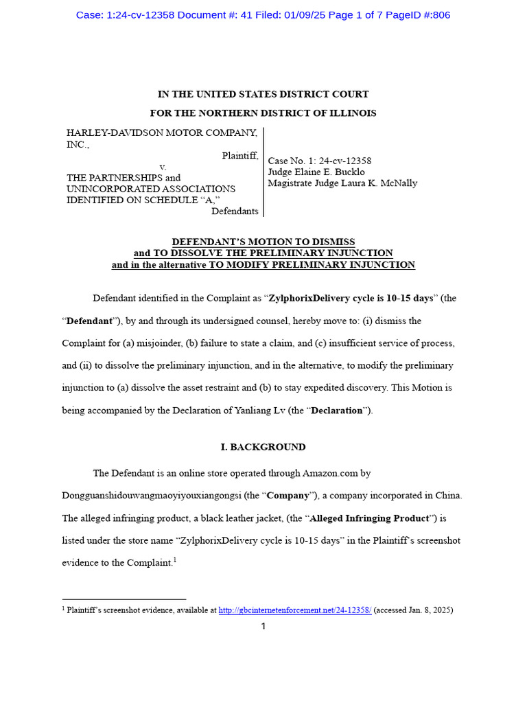 Legal Motion: Dismissal & Injunction | PDF | Discovery (Law) | Complaint