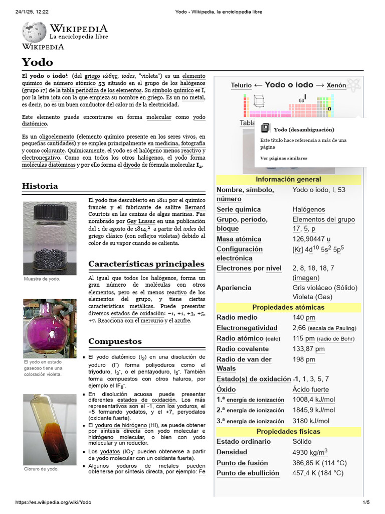 Yodo - Wikipedia, la enciclopedia libre | PDF | Yodo | Química