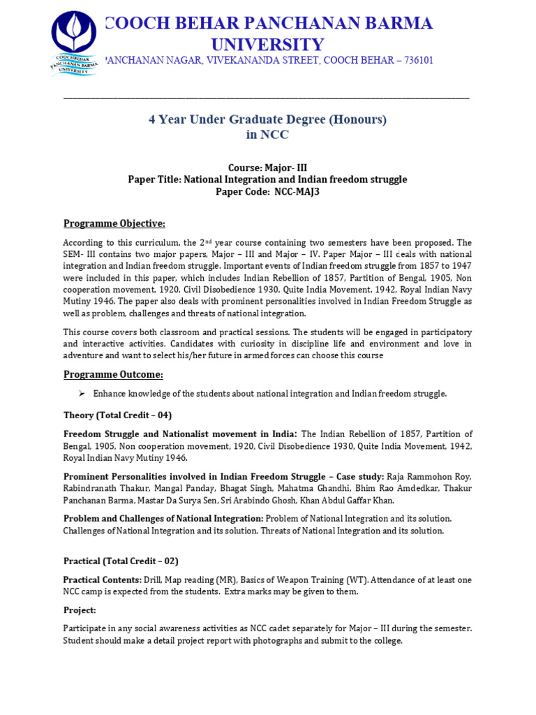 NCC Syllabus Major - III To VI | PDF | Indian Independence Movement | Waste