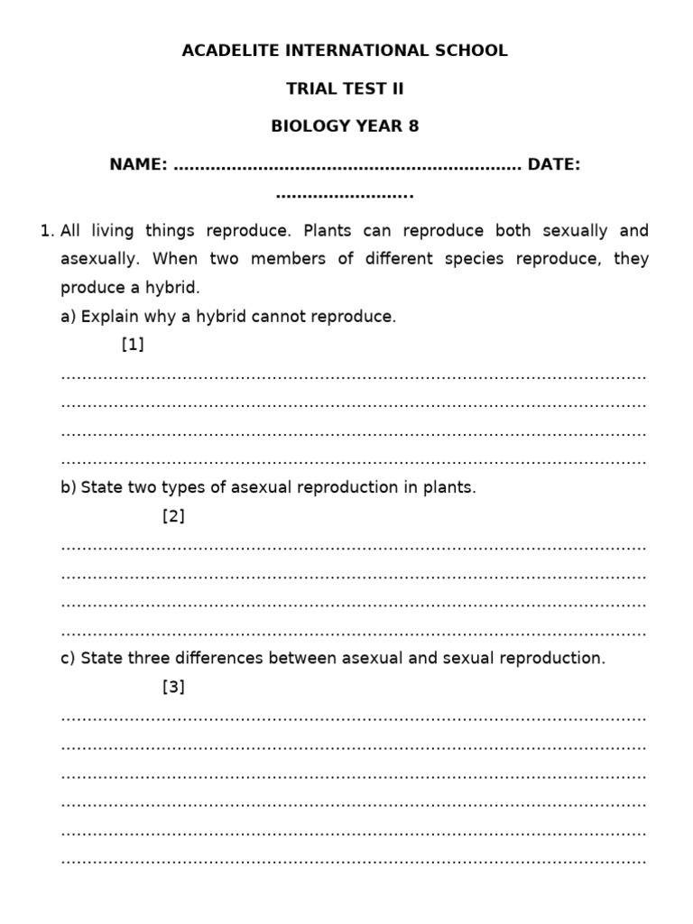 BIO YEAR 8 | PDF | Reproduction | Organisms