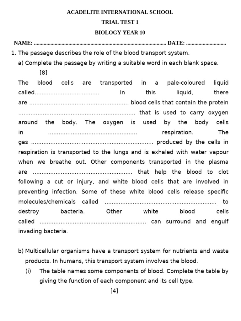 Biology Year 10 Pdf Blood Blood Cell