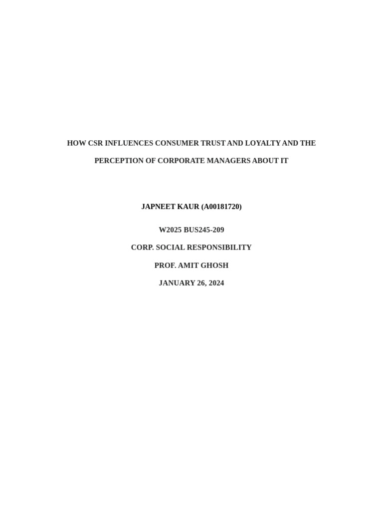 How CSR Influences Consumer Trust and Loyalty and The Perception of Corporate Managers About It ...