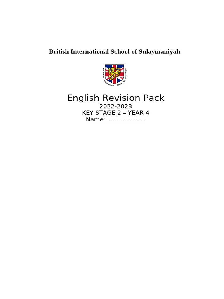 Year 4 English Revision Guide | PDF | Adverb | Pronoun