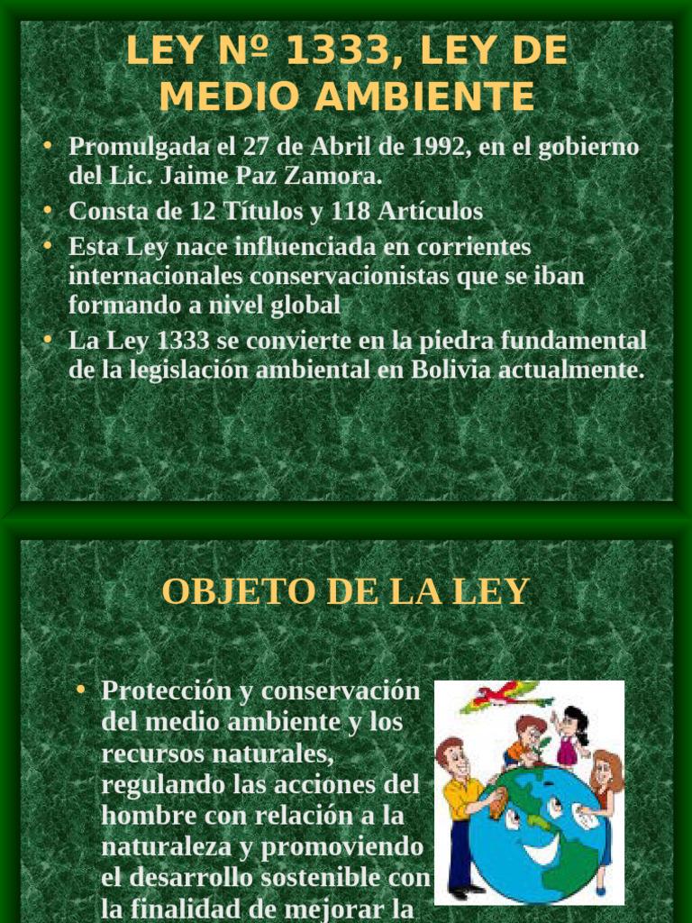 Unidad 4 Presentacion Gestion Ley Ambiental 1333 en Bolivia Si | PDF | Entorno natural | Residuos