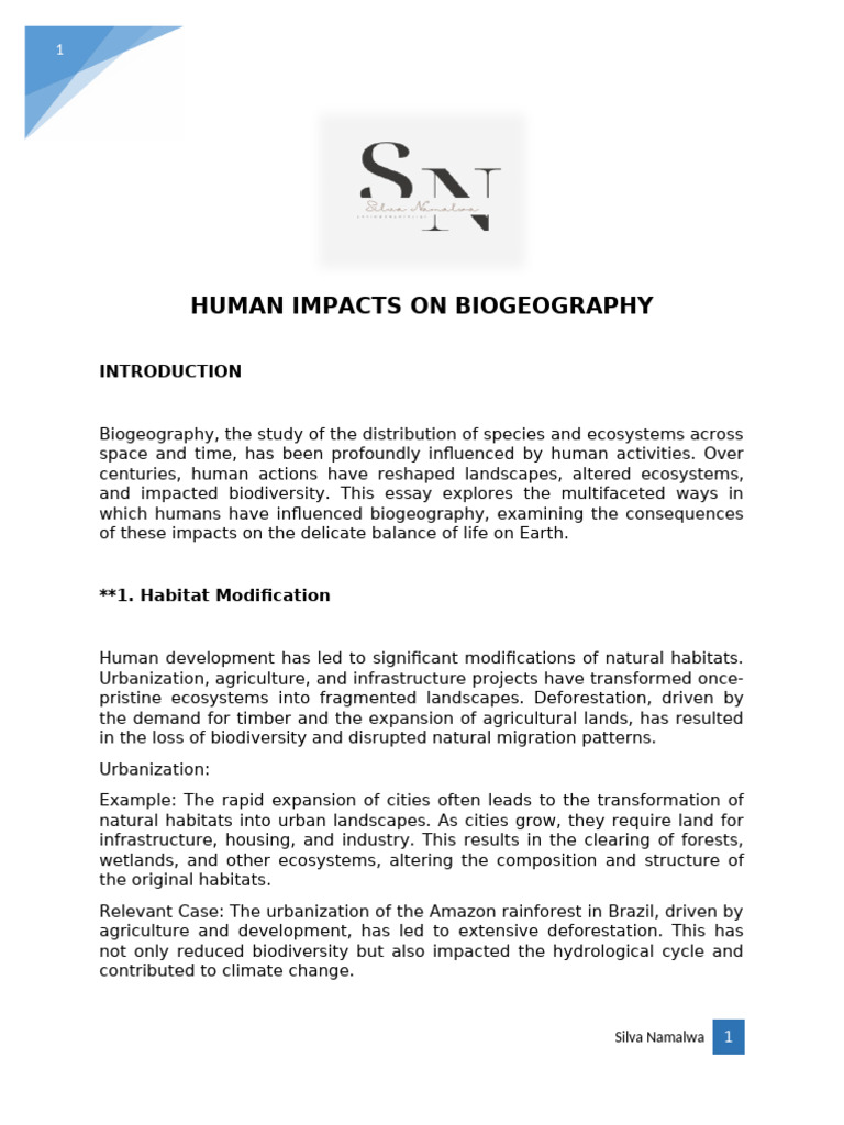 Human Impacts On Biogeography | PDF | Habitat Destruction | Invasive ...