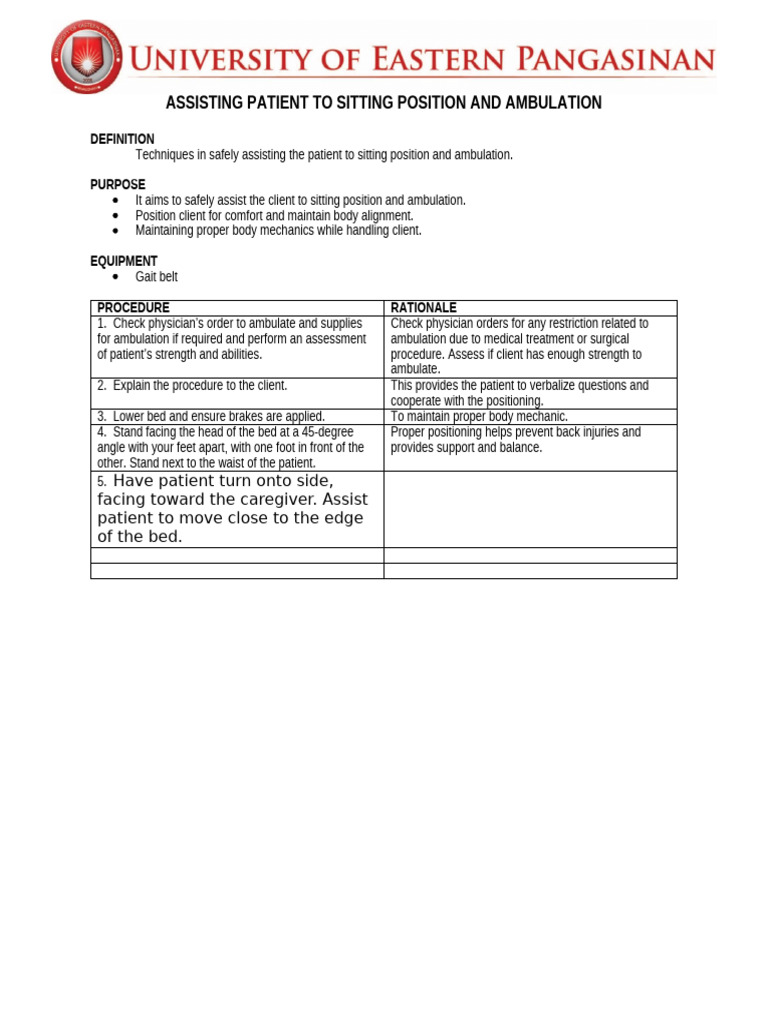 Sitting and Ambulation | PDF