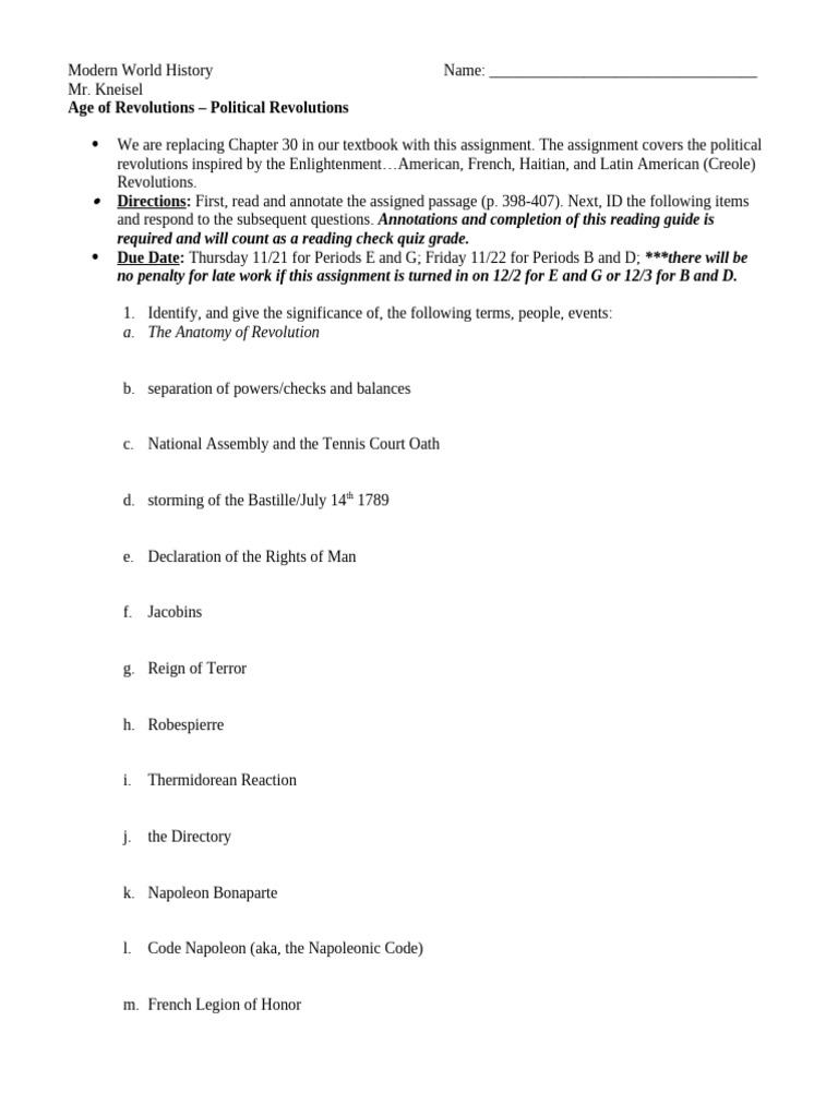 Modern World - Chapter 30 REPLACEMENT Assignment - Political ...