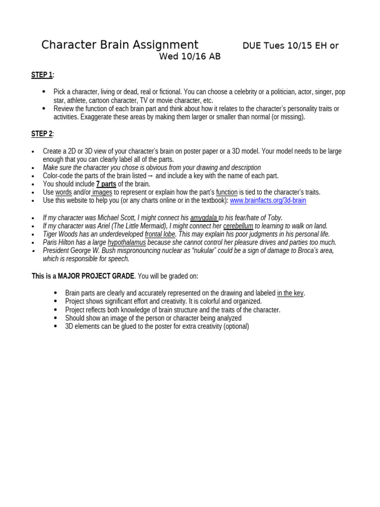 Character Brain Assignment | PDF